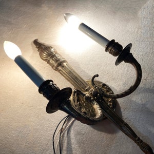 Flaming Torch Brass Wall Sconce 2 Lights Electric Wired Working - Etsy