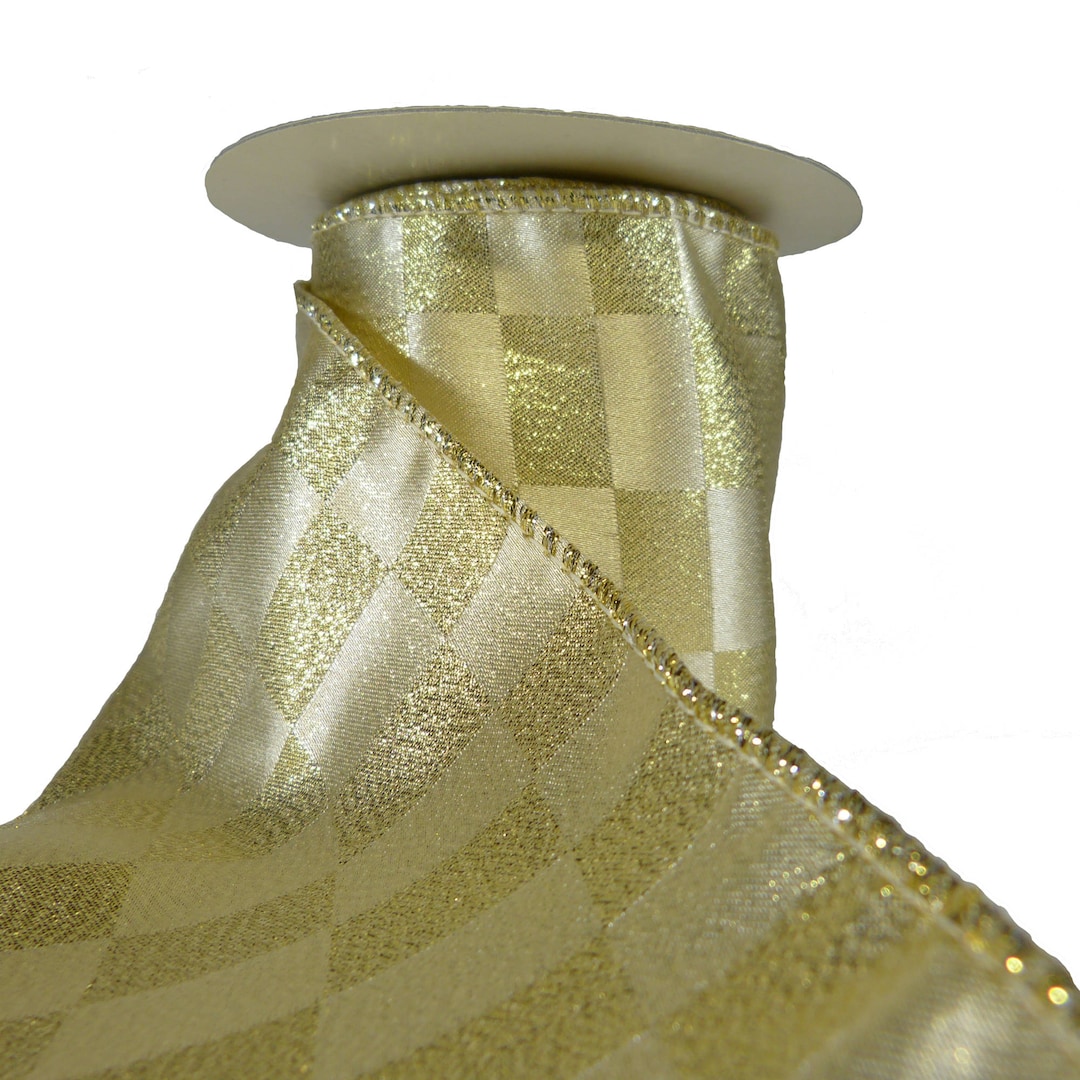 Gold Checkerboard Wired Ribbon: Metallic Woven Satin, 4" X 5 Yards - Etsy