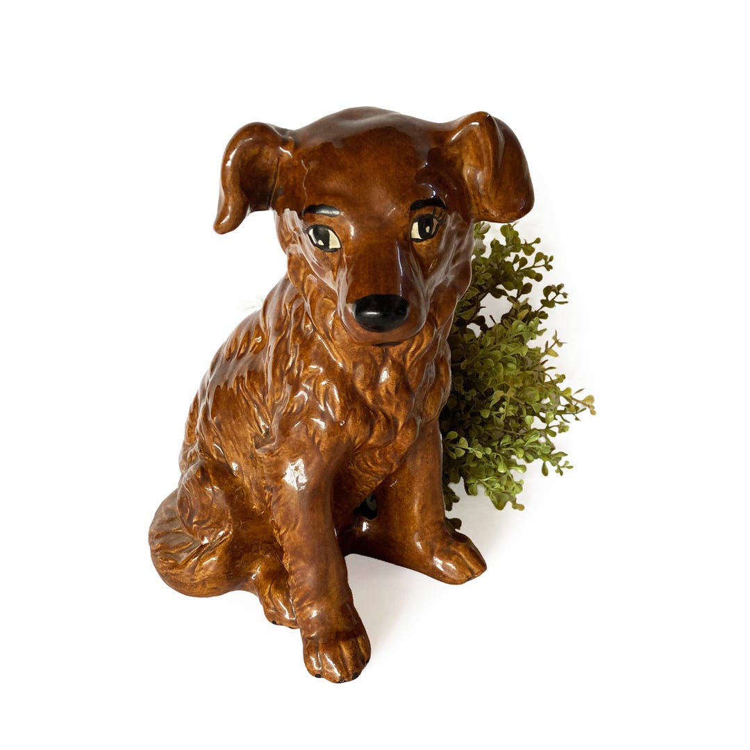 Large Vintage Glazed Ceramic Puppy Figurine Custom Piece in Excellent ...