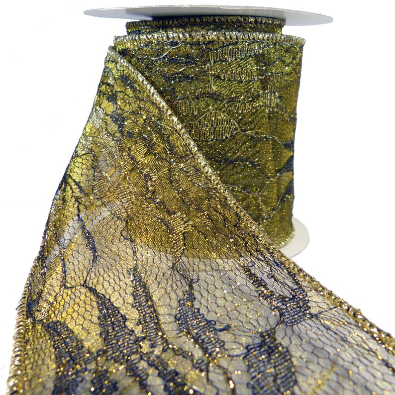 Bronzed Moss Green Metallic Lace Wired Ribbon 4 Wide by - Etsy