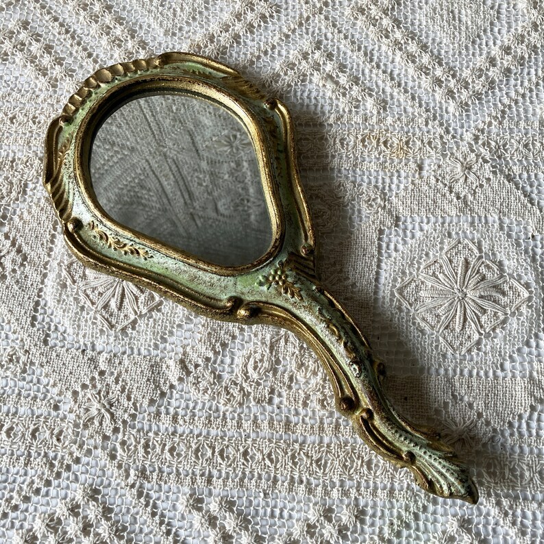 Florentine Italian Vanity Hand Mirror Gilt Gold & Mint Green - Etsy