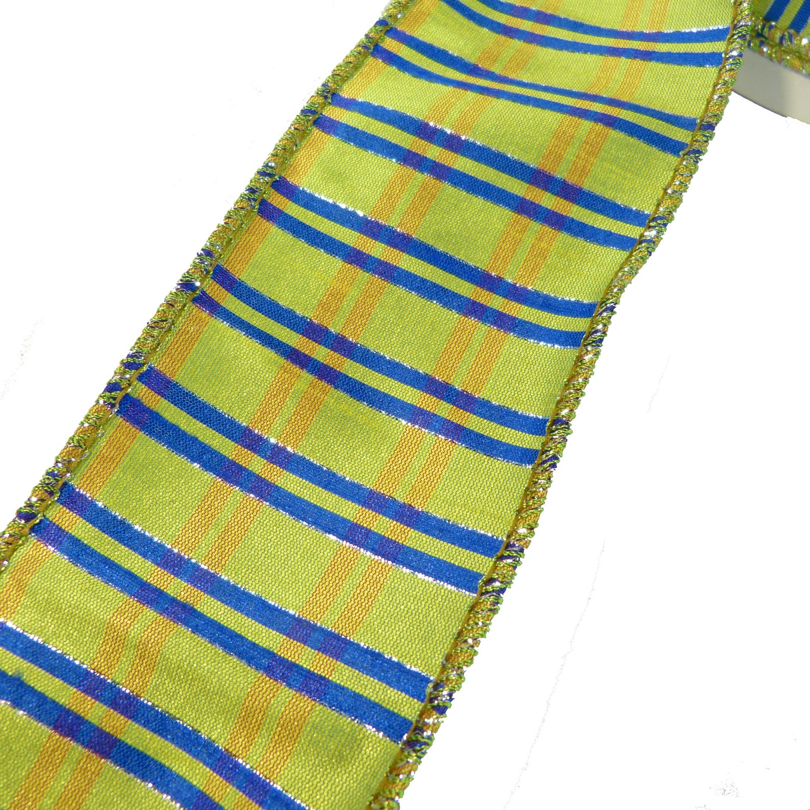 Cobalt Blue Orange & Chartreuse Plaid Faux Silk Wired Ribbon - Etsy