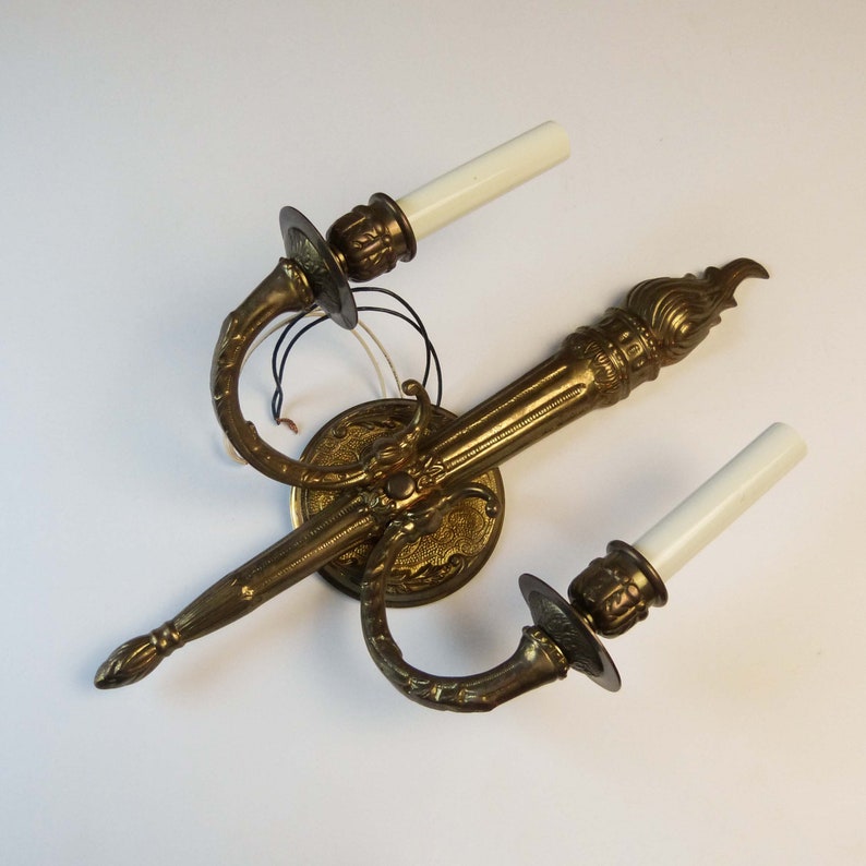 Flaming Torch Brass Wall Sconce 2 Lights Electric Wired Working - Etsy