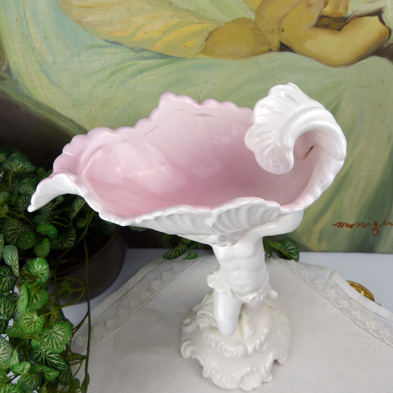 Inarco Japan Exquisite Cherub Holding Leaf Dish White Ceramic | Etsy