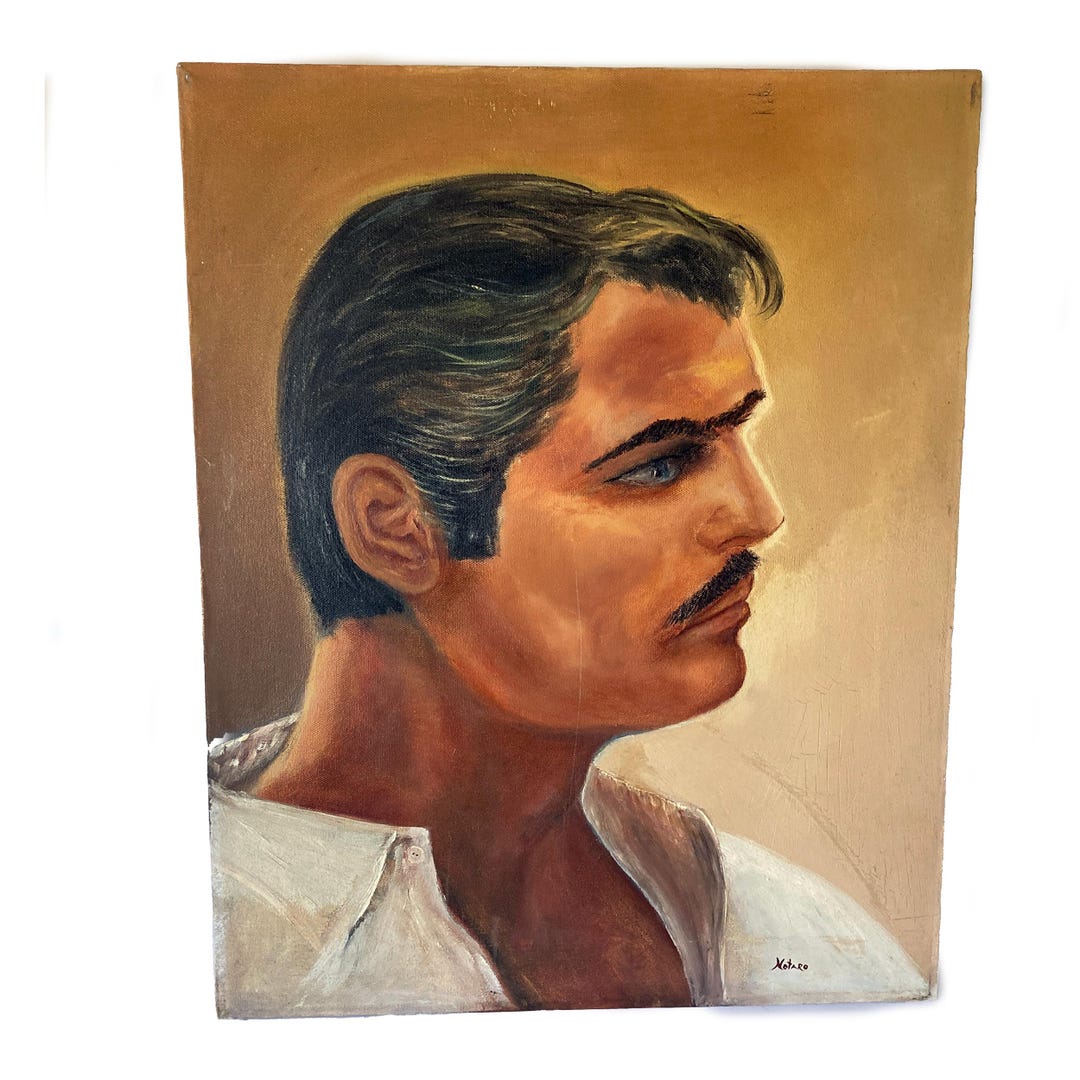 Portrait of Actor Clark Gable by Naive Artist Notaro 1985 Vintage Oil ...