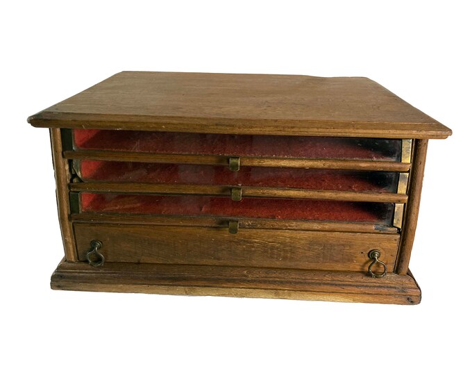 Antique Oak Store Display CORTICELLI Silk Spool Cabinet 1 Storage & 3 ...