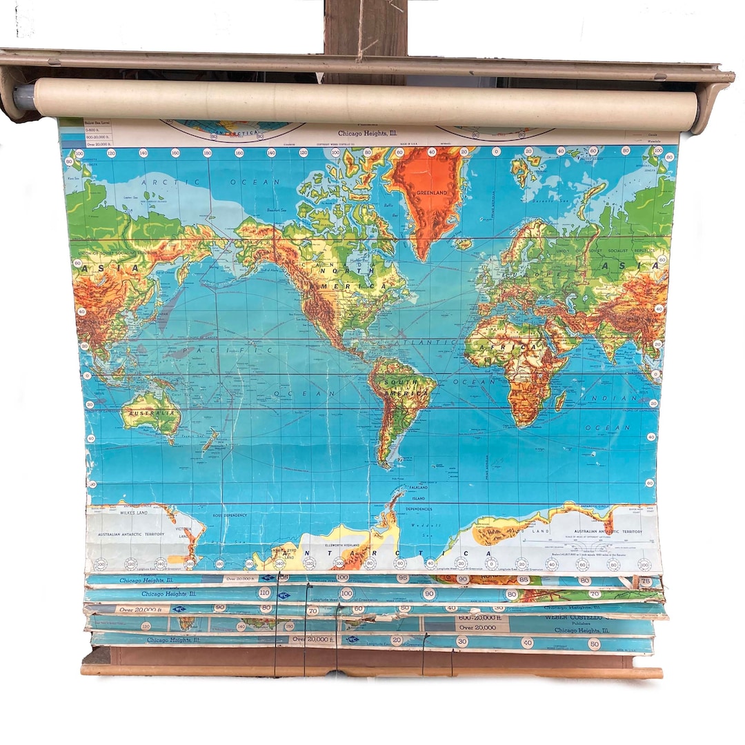 Vintage Weber Costello World Map Set: 1950s Pull Down School Maps - Etsy