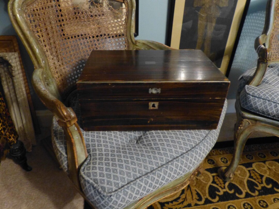 English Antique Lap Desk Sloped Writing Box Campaign Style Compartments ...