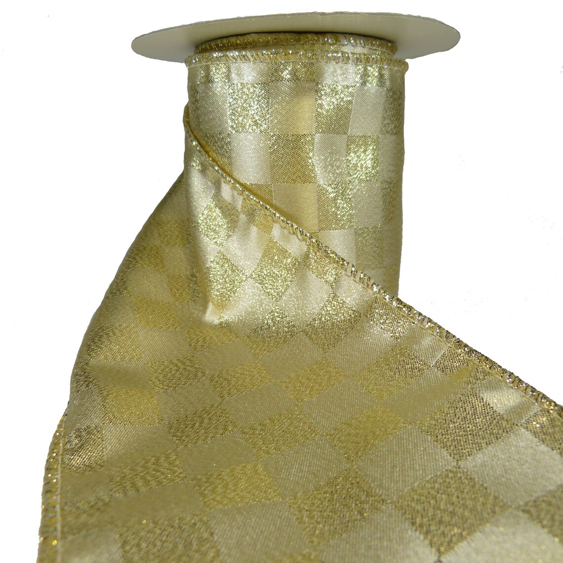Bright Gold Woven Checkerboard Pattern Wired Ribbon 4 | Etsy