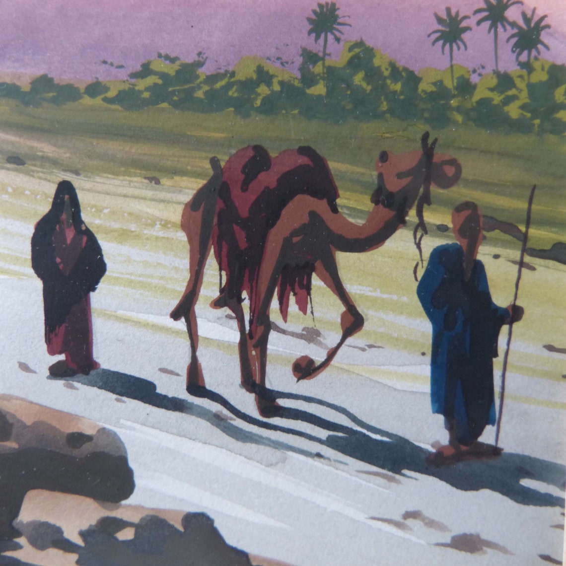 Original Gouache Desert Painting Signed by Egyptian Artist M. - Etsy