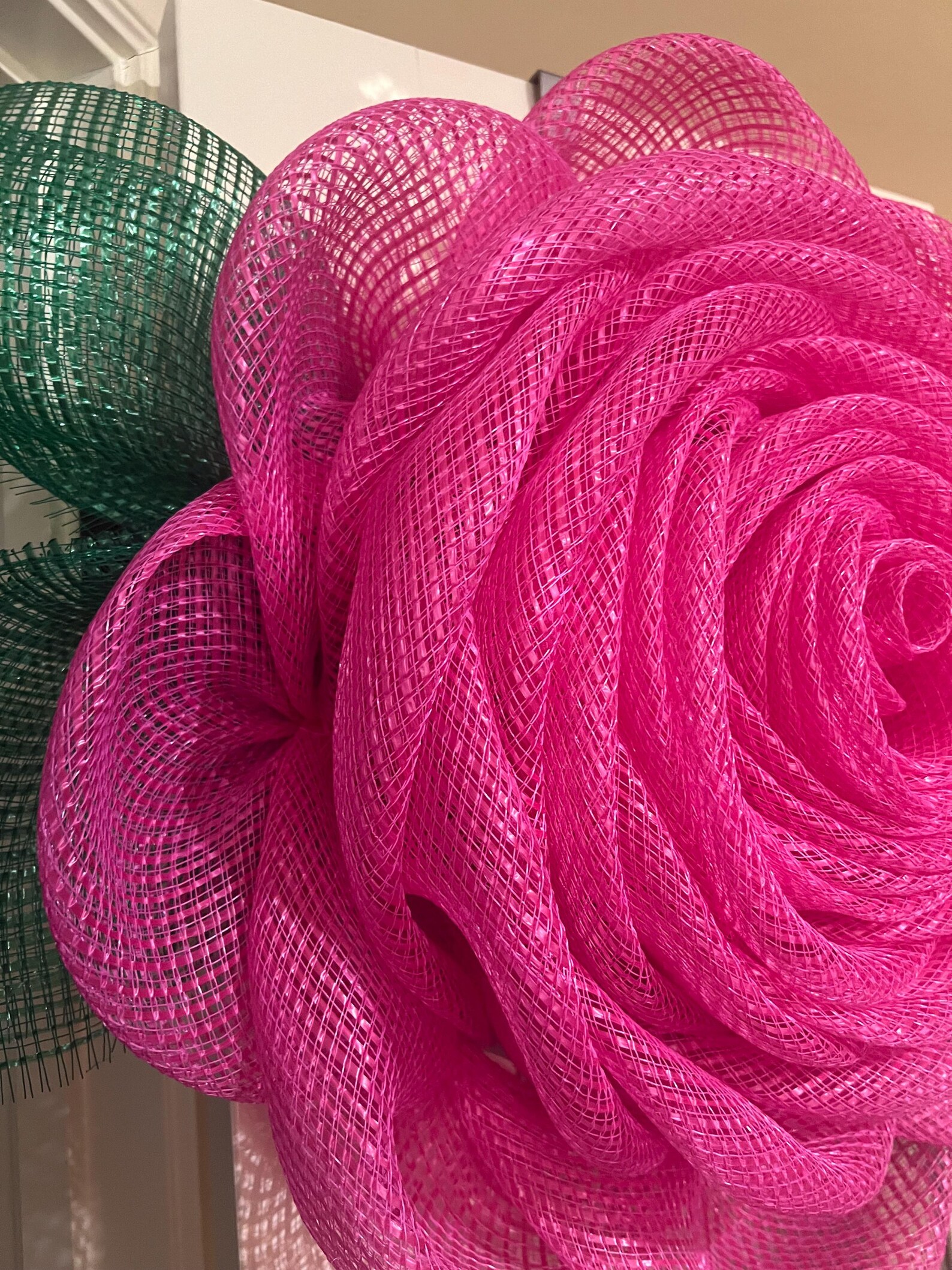 Handmade Pink Mesh Rose Wreath – Floral Front Door Decor - Etsy