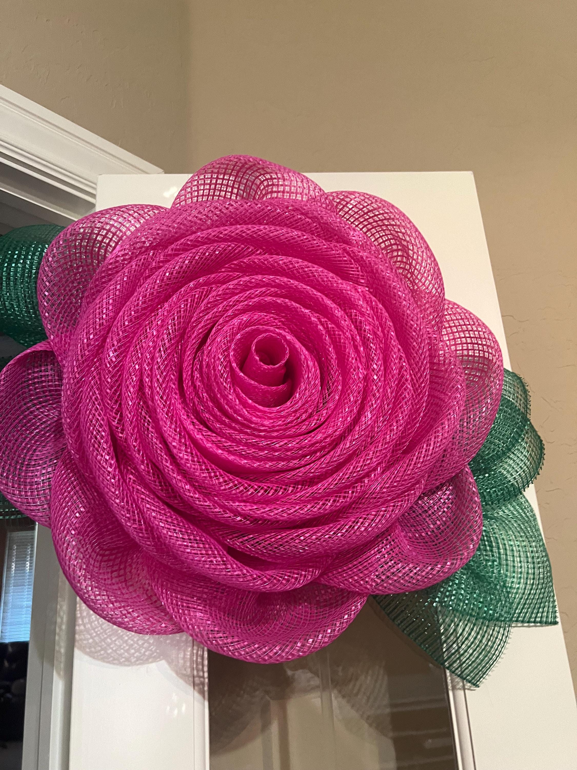 Handmade Pink Mesh Rose Wreath – Floral Front Door Decor - Etsy