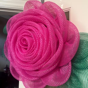 Handmade Pink Mesh Rose Wreath – Floral Front Door Decor - Etsy