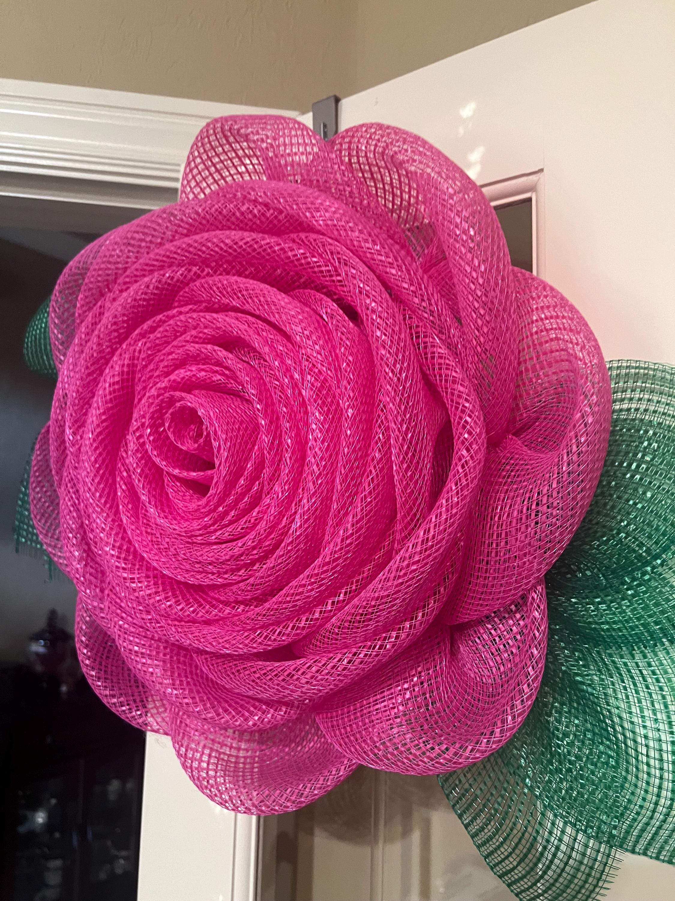 Handmade Pink Mesh Rose Wreath – Floral Front Door Decor - Etsy