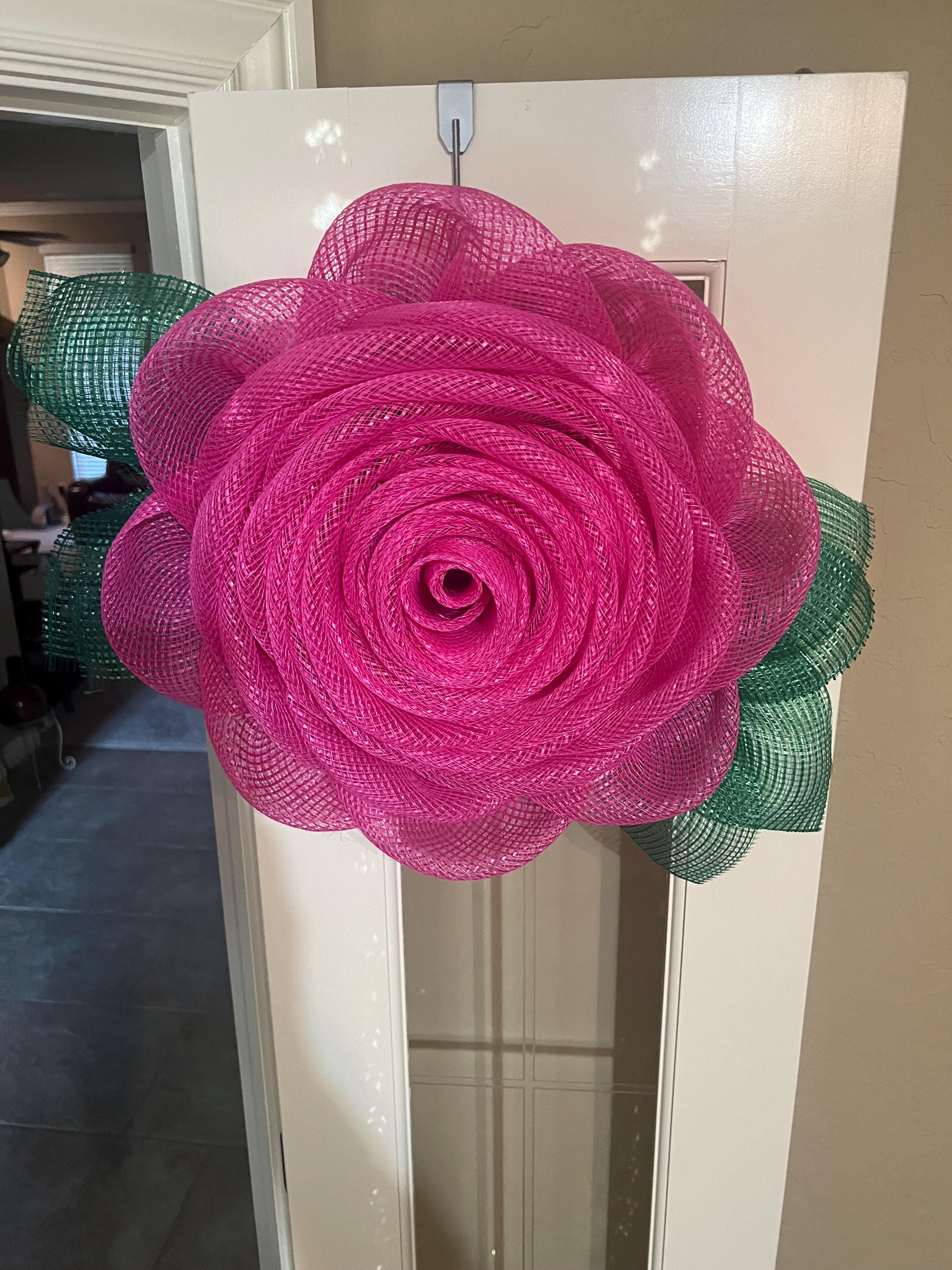 Handmade Pink Mesh Rose Wreath – Floral Front Door Decor - Etsy