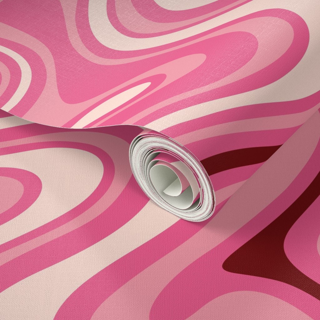 Pink Retro Abstract Wallpaper in Peel Stick or Prepasted Wallpaper, DIY ...