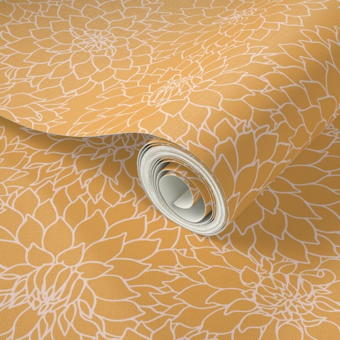 Yellow Dahlia Floral Wallpaper: DIY Peel and Stick or Prepasted - Etsy