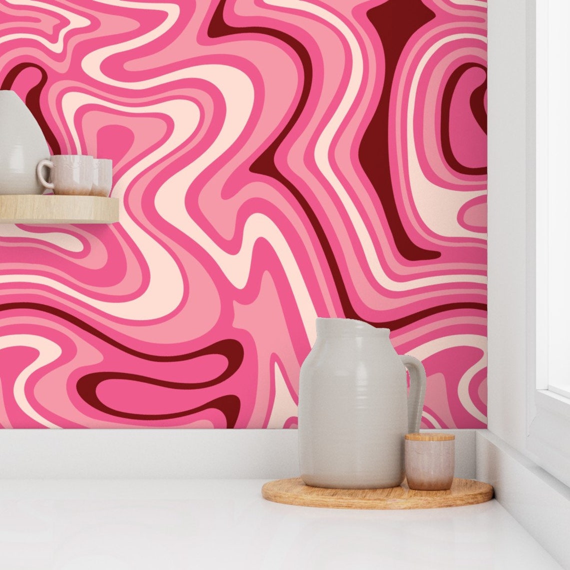 Pink Retro Abstract Wallpaper in Peel Stick or Prepasted Wallpaper, DIY ...