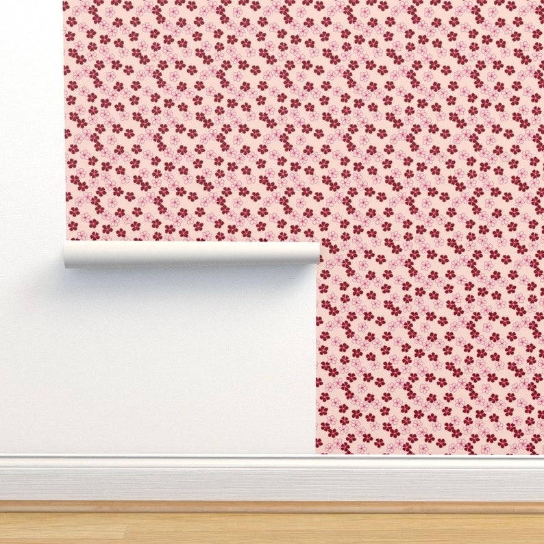 Ditsy Floral Wallpaper: Pink and Dark Red Flowers, Peel and Stick or ...