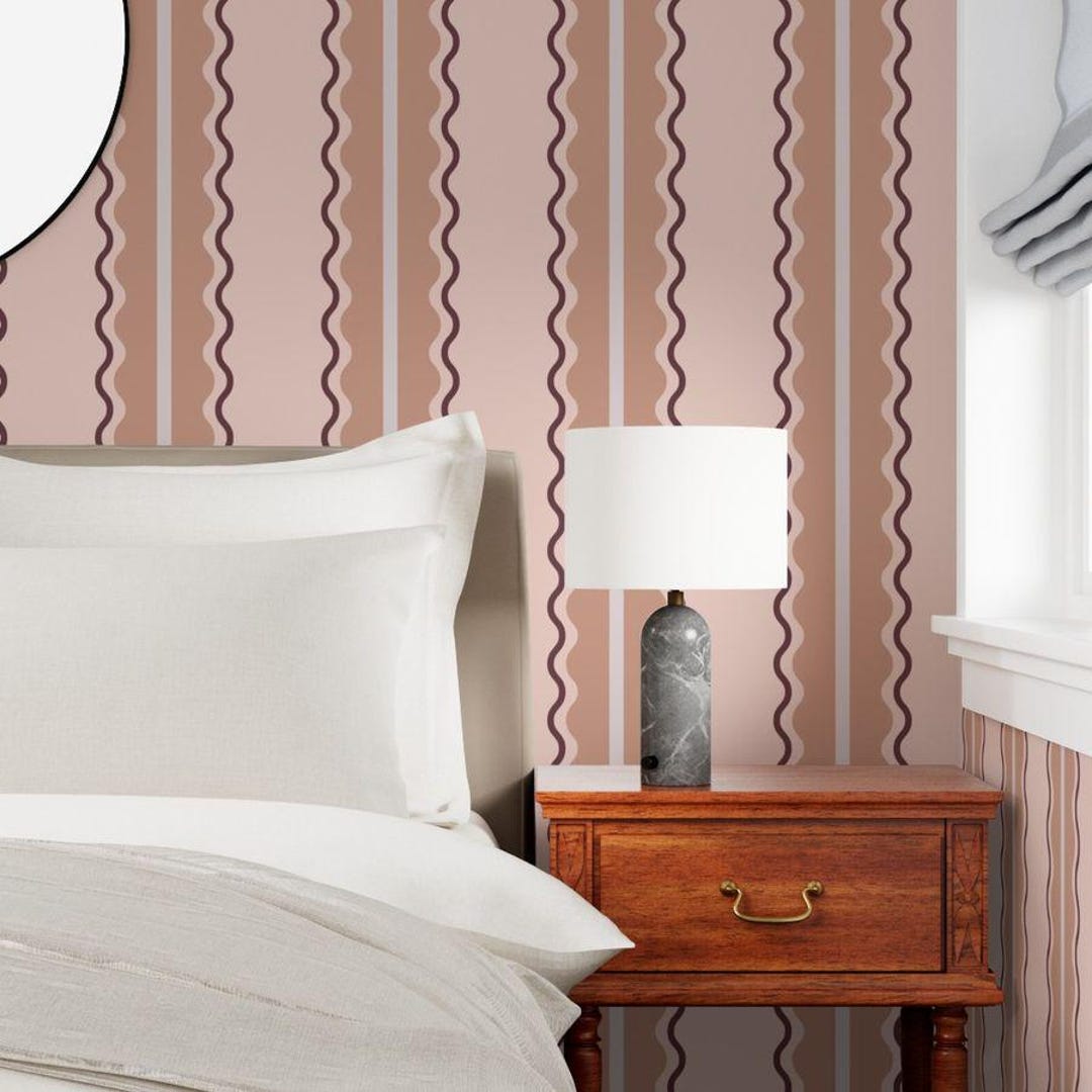 Preppy Wavy Stripe Wallpaper: Dusty Pink and Mocha Mousse Wallpaper ...