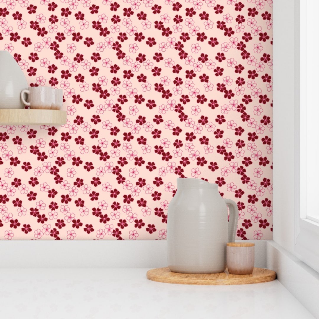 Ditsy Floral Wallpaper: Pink and Dark Red Flowers, Peel and Stick or ...