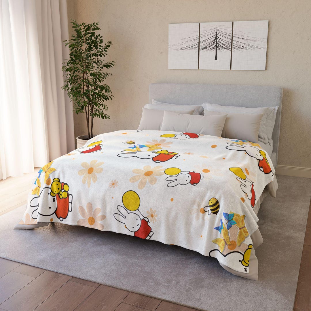 Cute MIFFY Bunny and Friends Soft Polyester Blanket, Cozy Throw Blanket ...