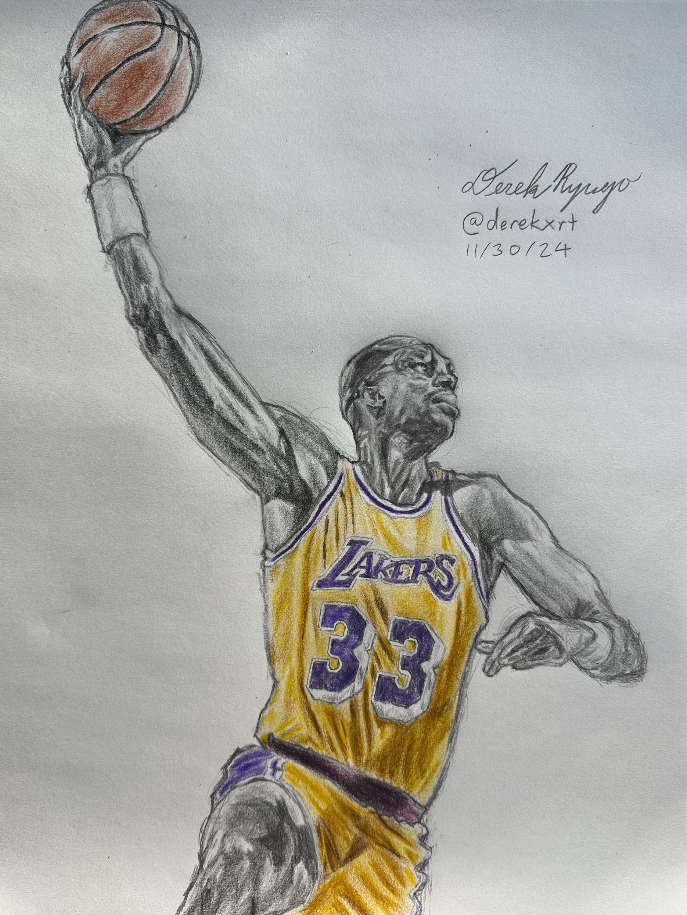 LOS ANGELES LAKERS Kareem Abdul-jabbar Drawing Wallpaper 11x14 In. - Etsy