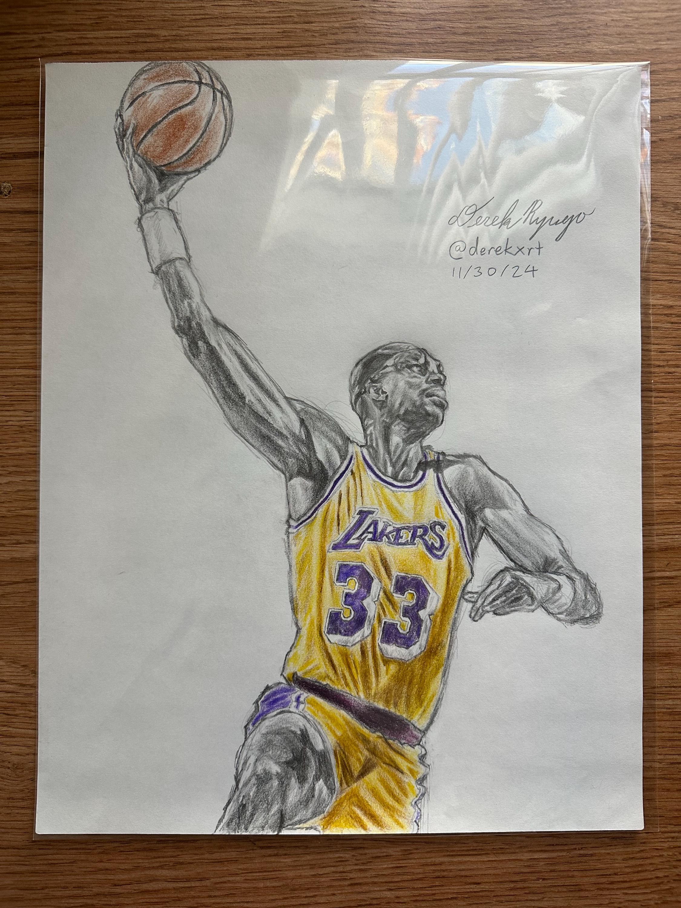 LOS ANGELES LAKERS Kareem Abdul-jabbar Drawing Wallpaper 11x14 In. - Etsy