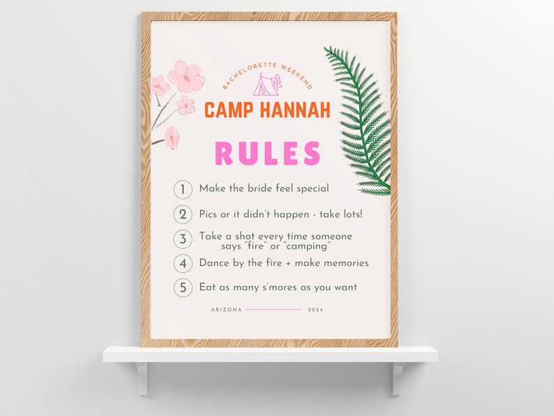 Camp Bachelorette Party Camp Rules Sign Template, Camping Bachelorette ...