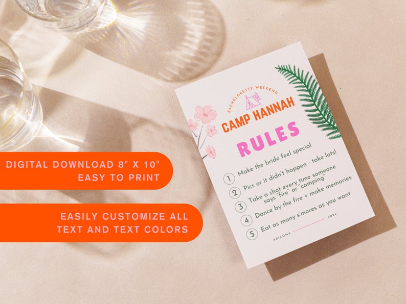 Camp Bachelorette Party Camp Rules Sign Template, Camping Bachelorette ...