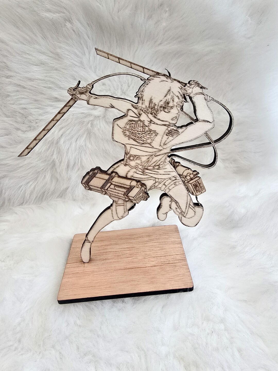 Eren Yeager Wooden Figurine - Attack on Titan Anime Stand | Handmade ...