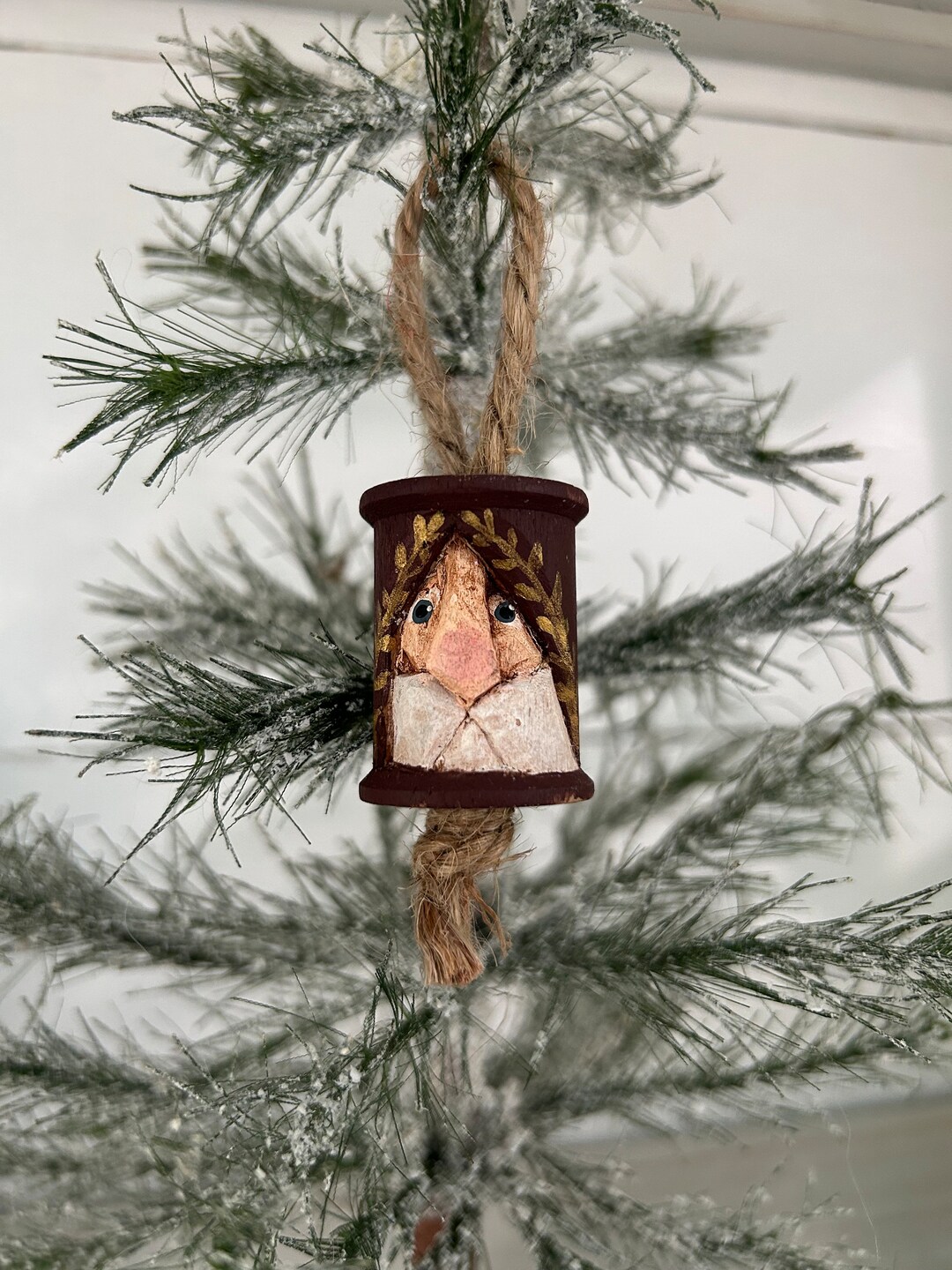 Miniature Carved Santa Spool Christmas Ornament Carved - Etsy