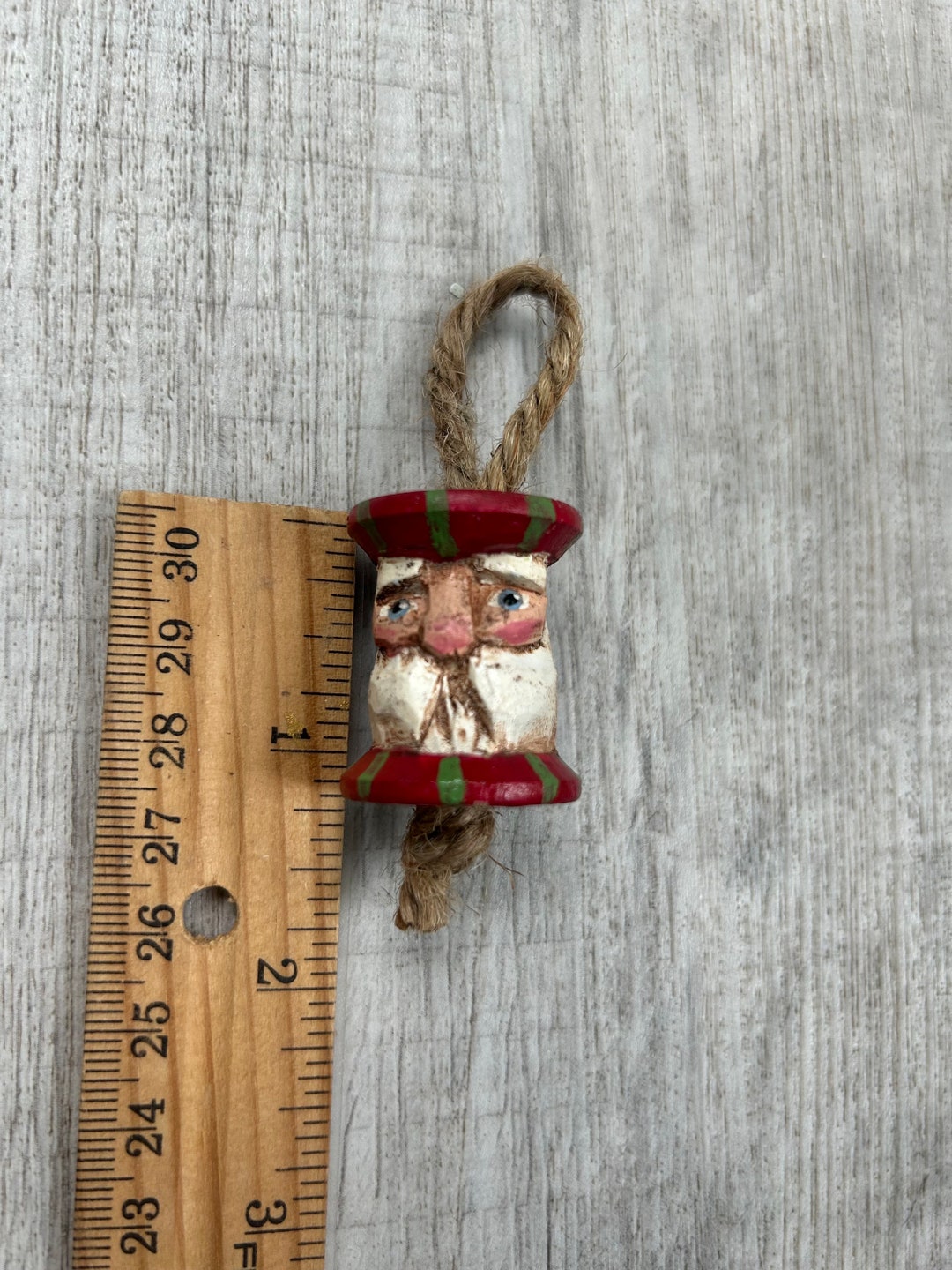 Miniature Wooden Santa Spool, Wood Carved Antique Sewing Spool Santa ...