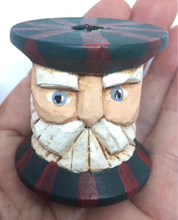 Carved Santa Thread Spool Wood Turning Primitive Christmas | Etsy