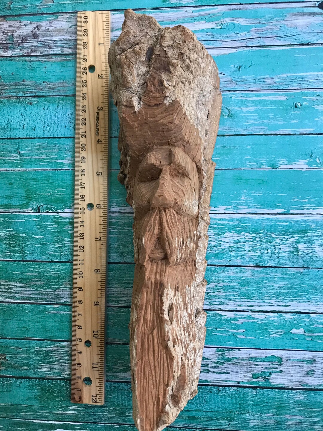 Carved Santa Wood Spirit Wizard, Hand Carved Natural Father Christmas ...