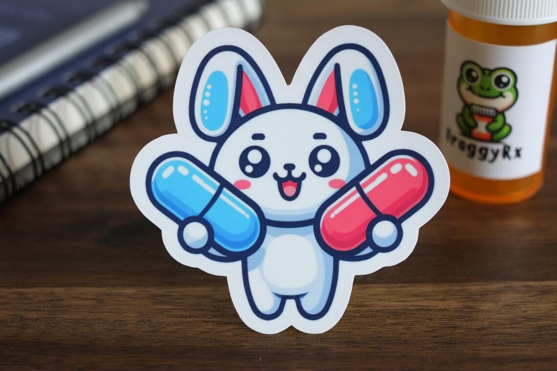 Pharmacy Stickers Blue or Red Pill for Pharmacists, Technicians ...