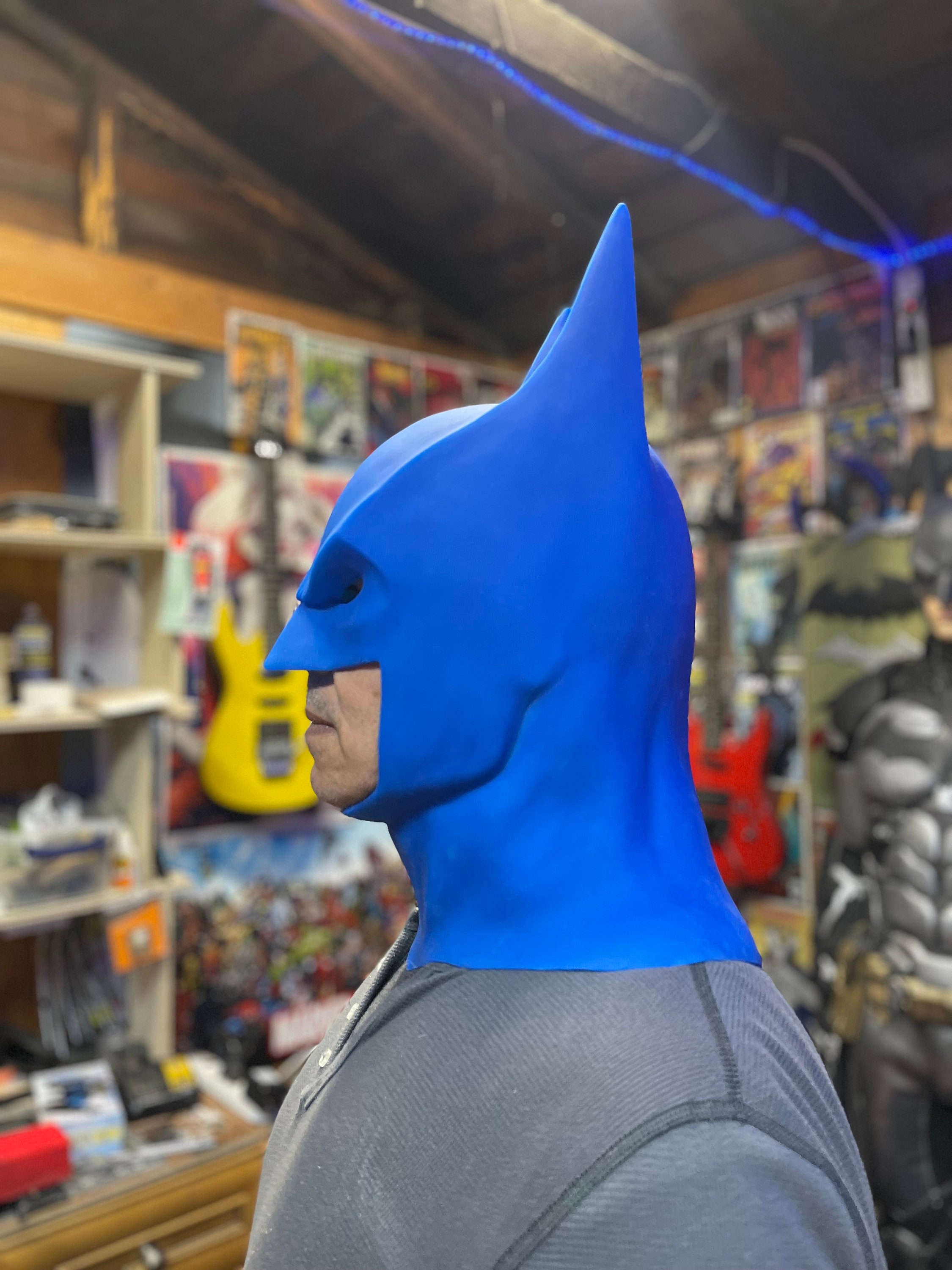 Bat Hero Cowl blue Design, Flexible Urethane Rubber, Handmade, Cosplay ...
