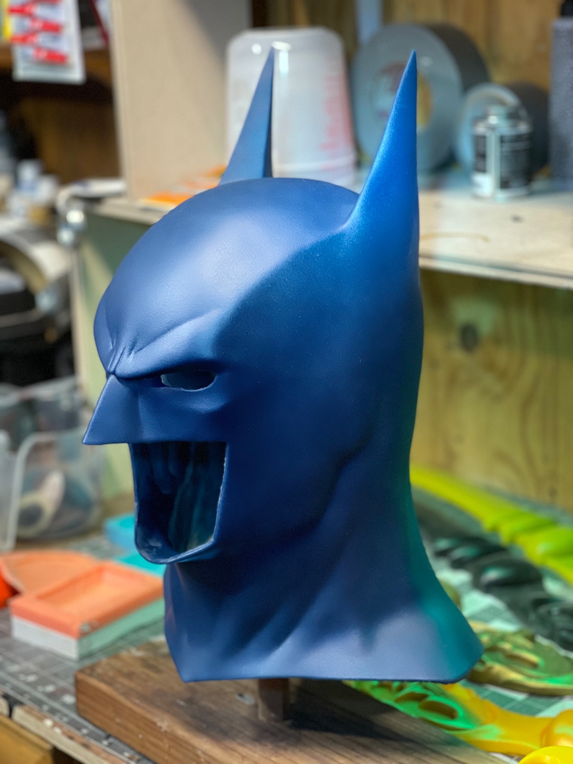 Bat Hero Cowl blue Design, Flexible Urethane Rubber, Handmade, Cosplay ...