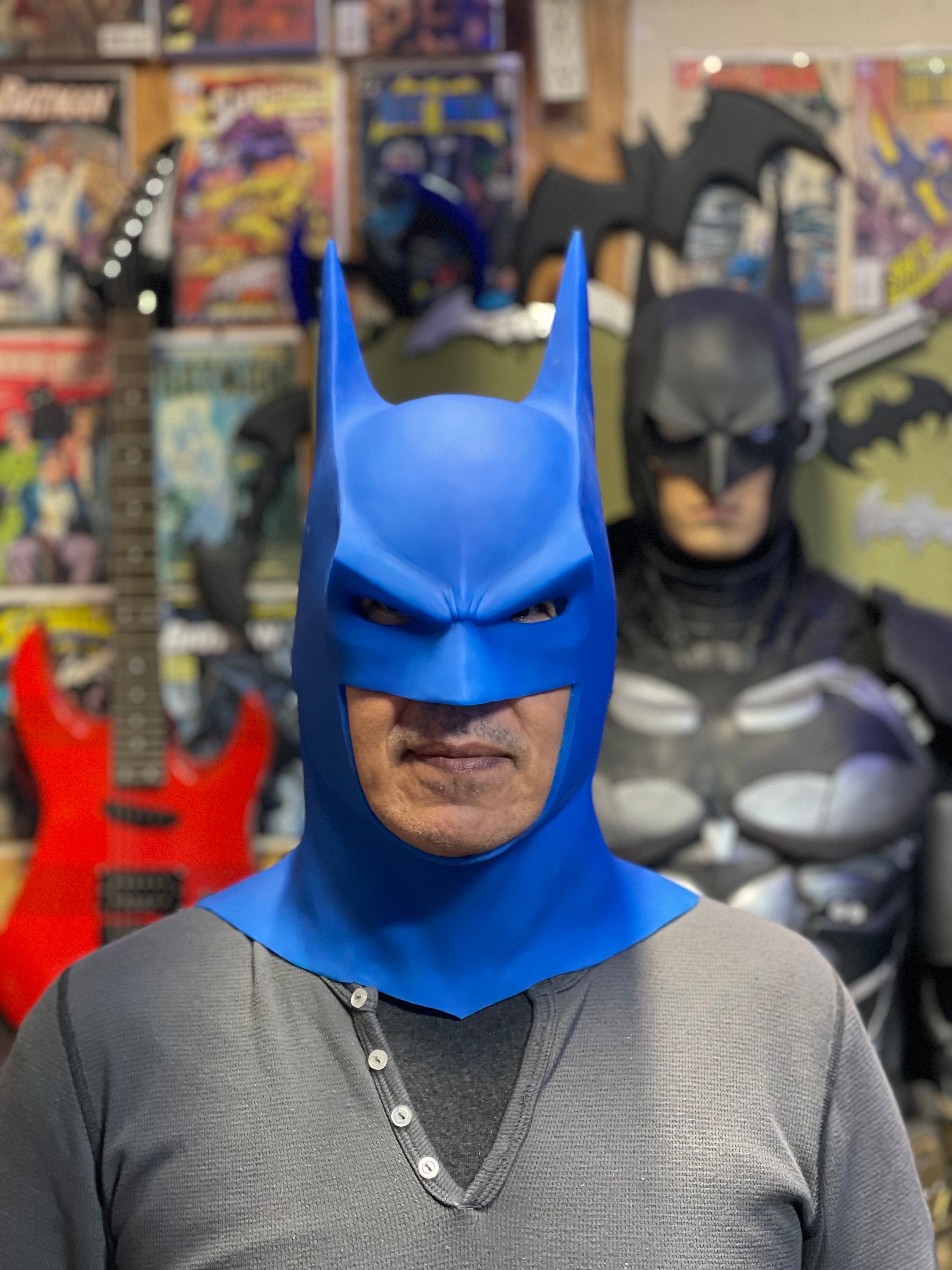 Bat Hero Cowl blue Design, Flexible Urethane Rubber, Handmade, Cosplay ...