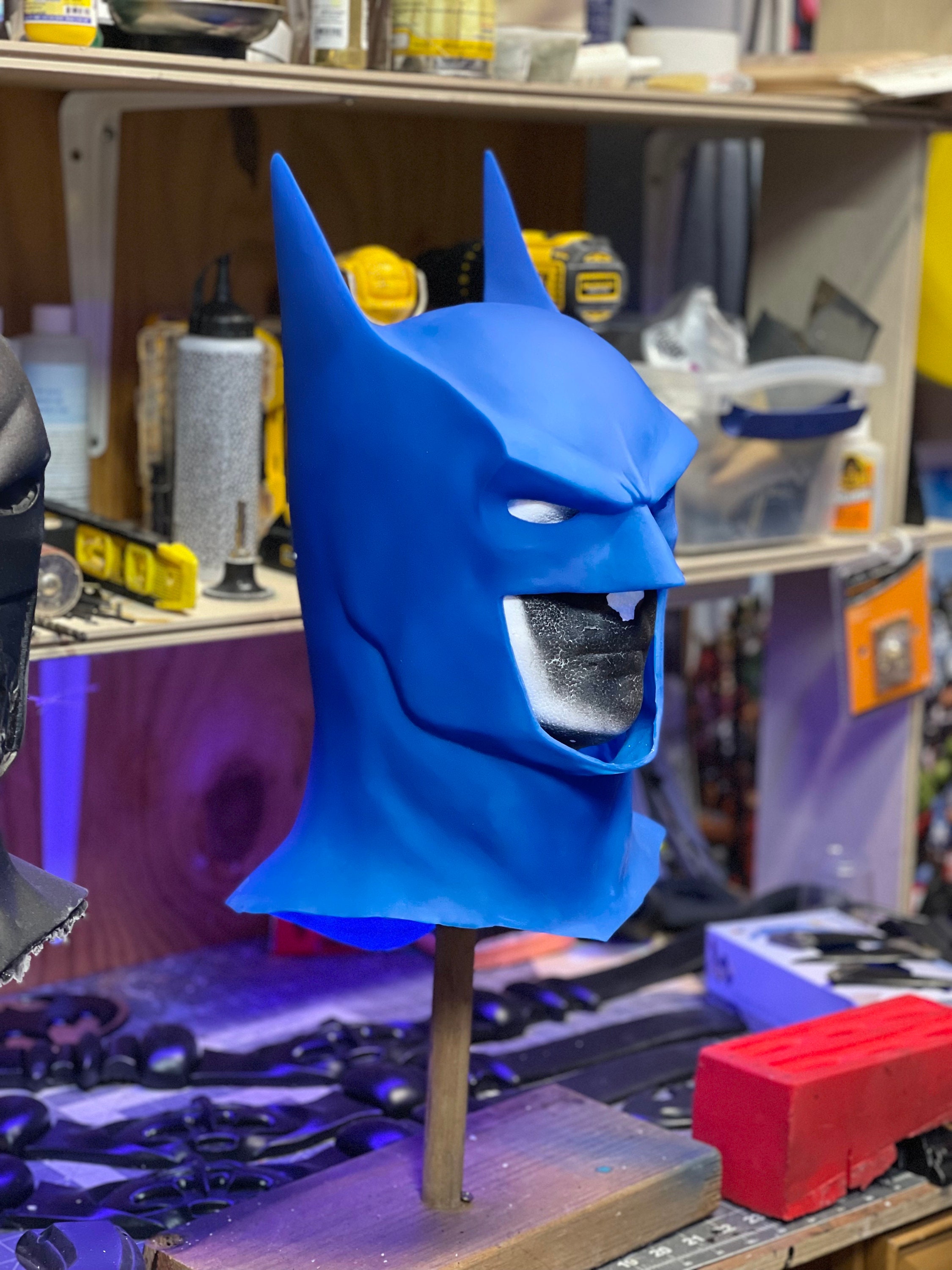 Bat Hero Cowl blue Design, Flexible Urethane Rubber, Handmade, Cosplay ...