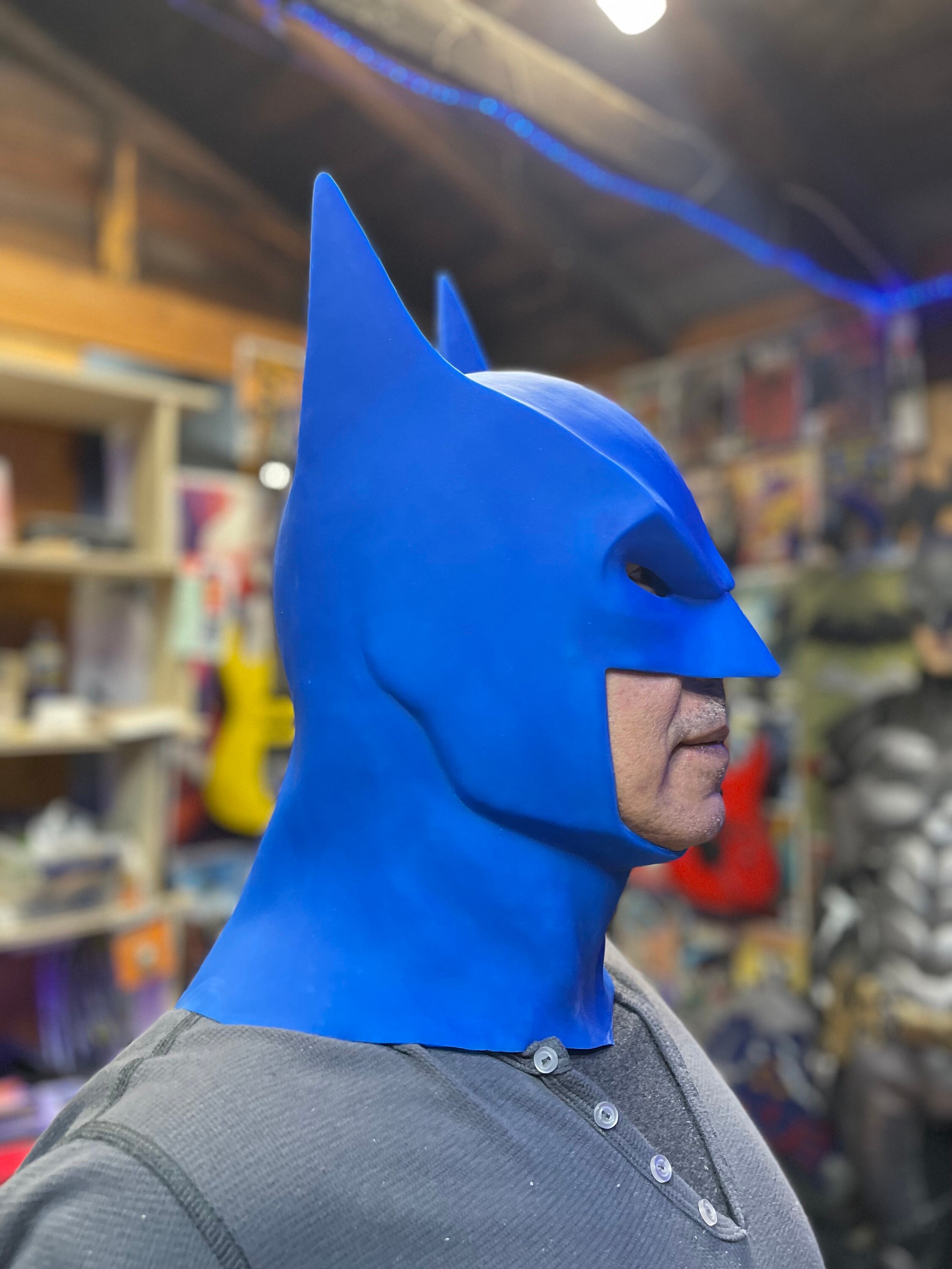 Bat Hero Cowl blue Design, Flexible Urethane Rubber, Handmade, Cosplay ...