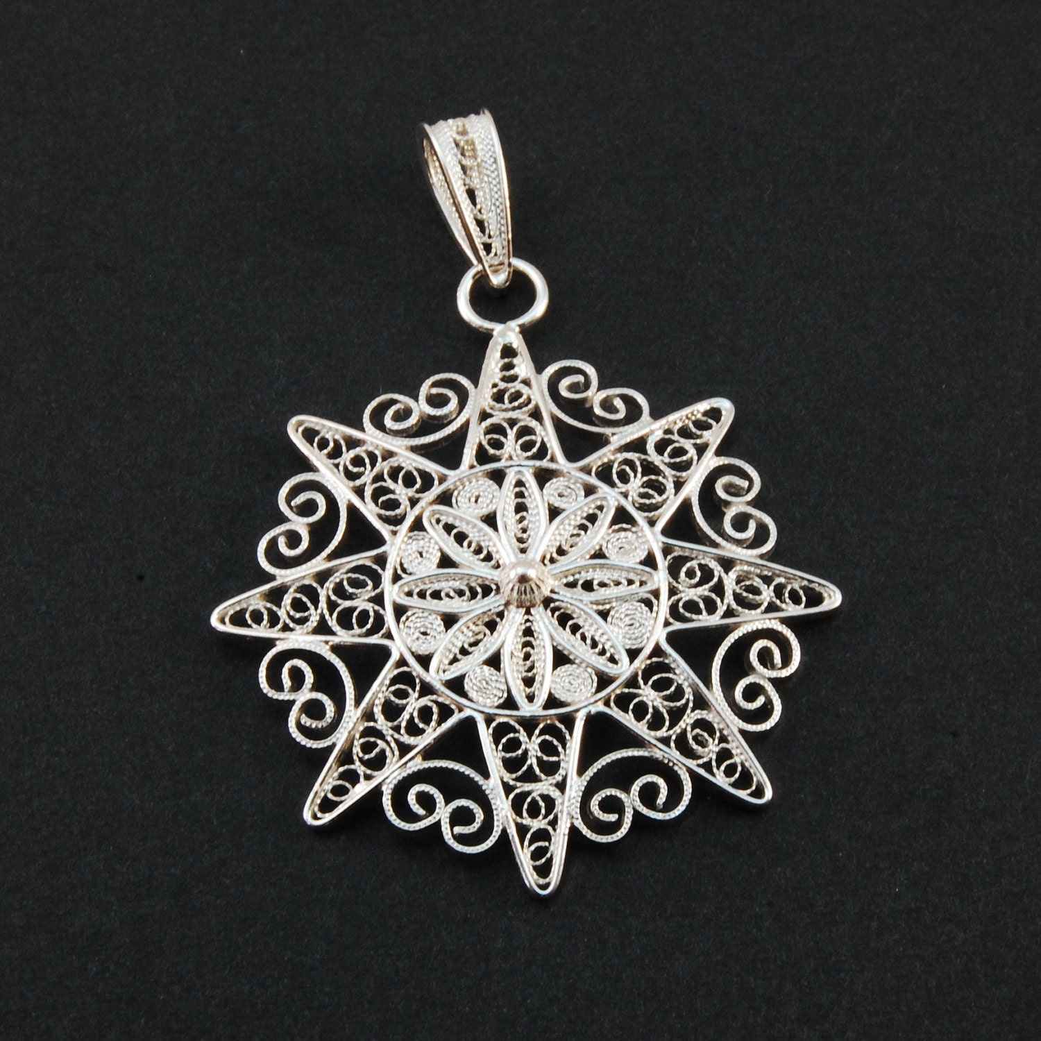 Sun Silver Filigree Pendant optional Chain - Etsy