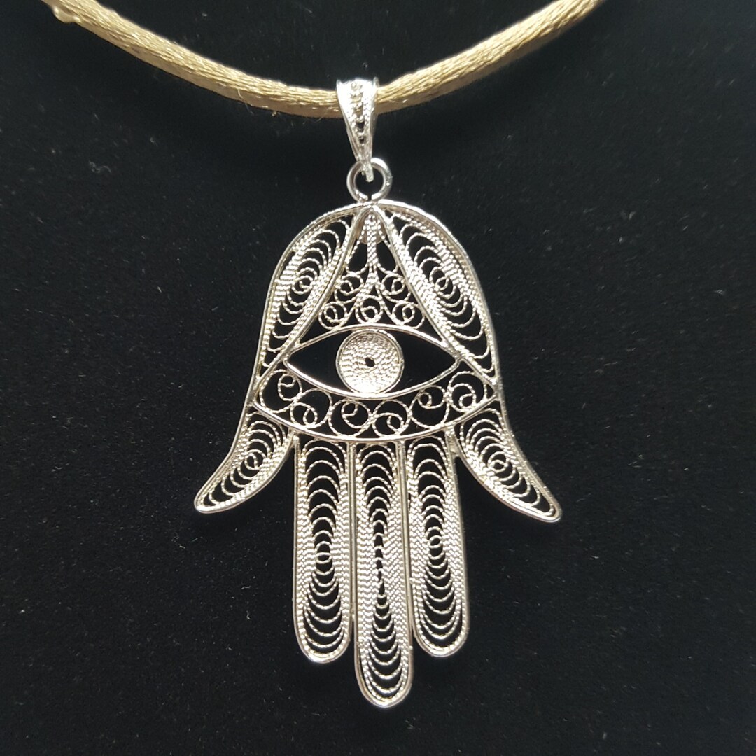 Fatima's Hand Silver Filigree Pendant optional Chain - Etsy