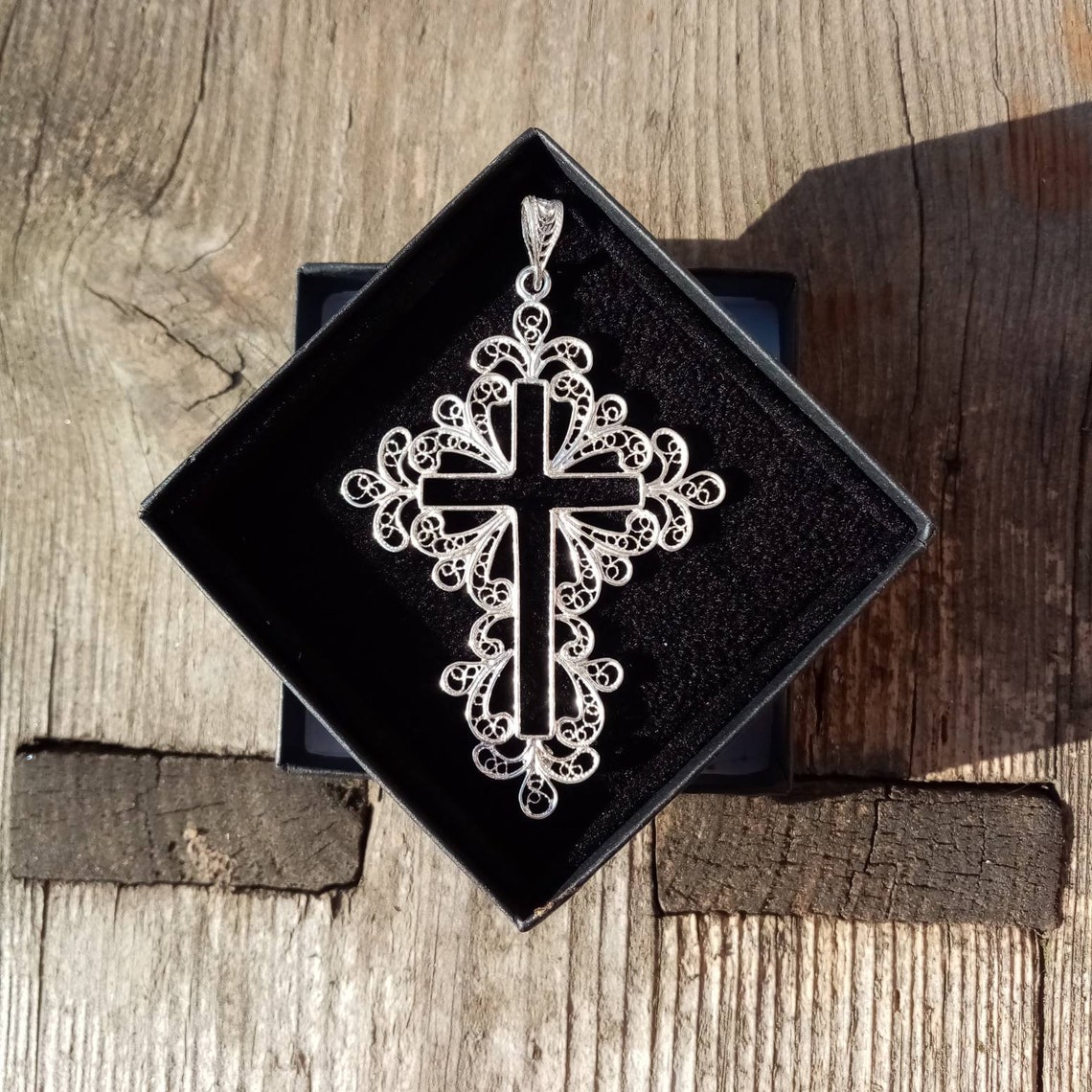 Cross II Silver Filigree Pendant optional Chain - Etsy