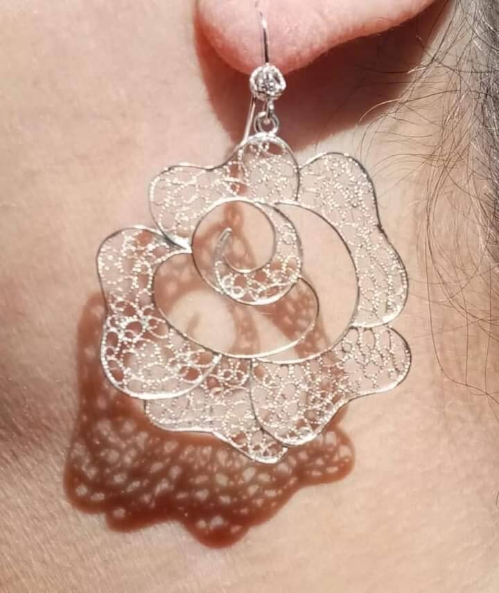 Rose Silver Filigree Earrings - Etsy