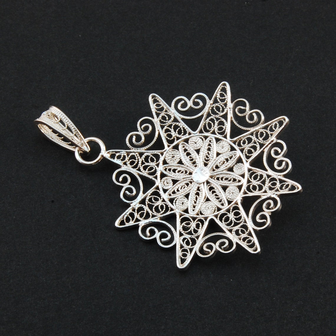 Sun Silver Filigree Pendant optional Chain - Etsy
