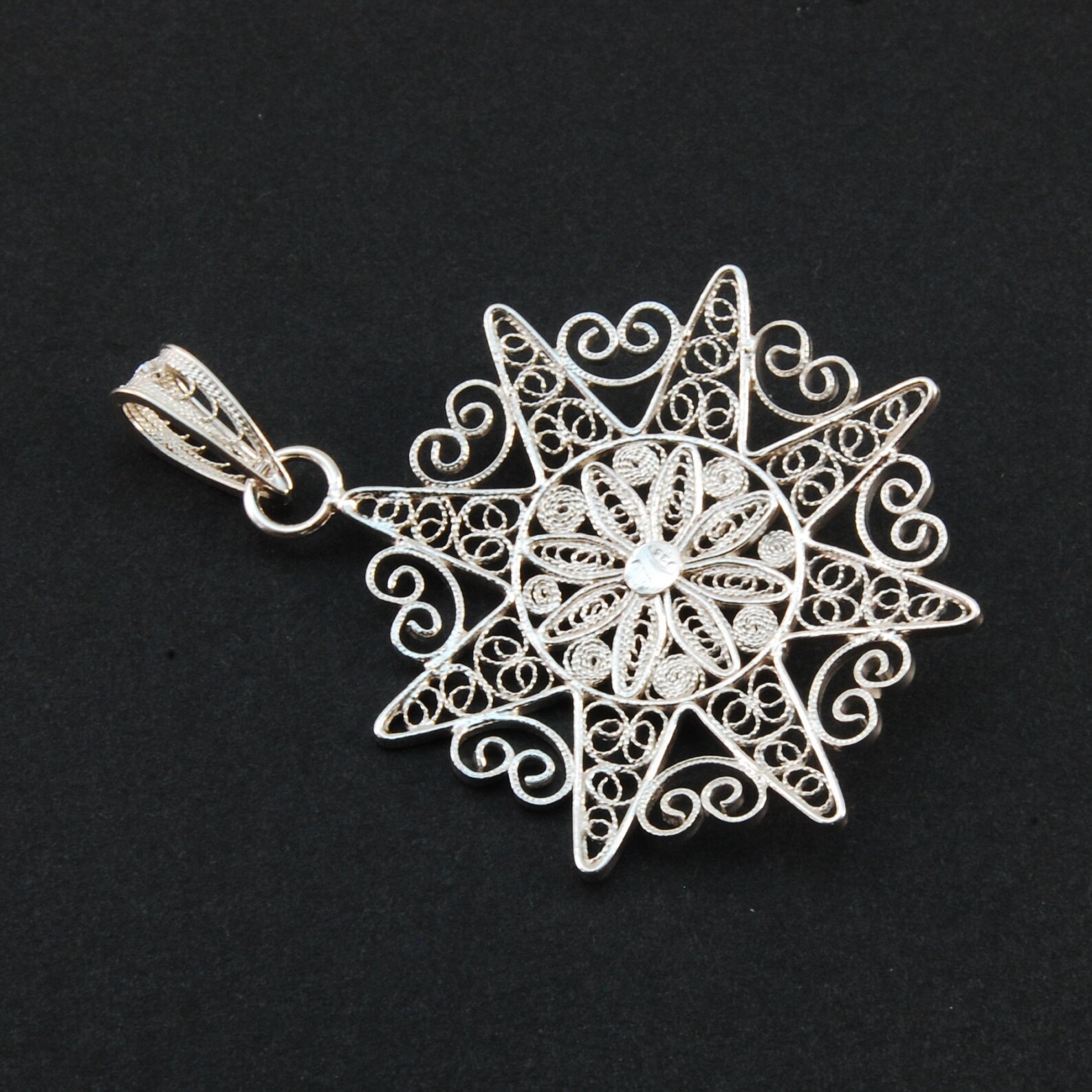 Sun Silver Filigree Pendant optional Chain - Etsy