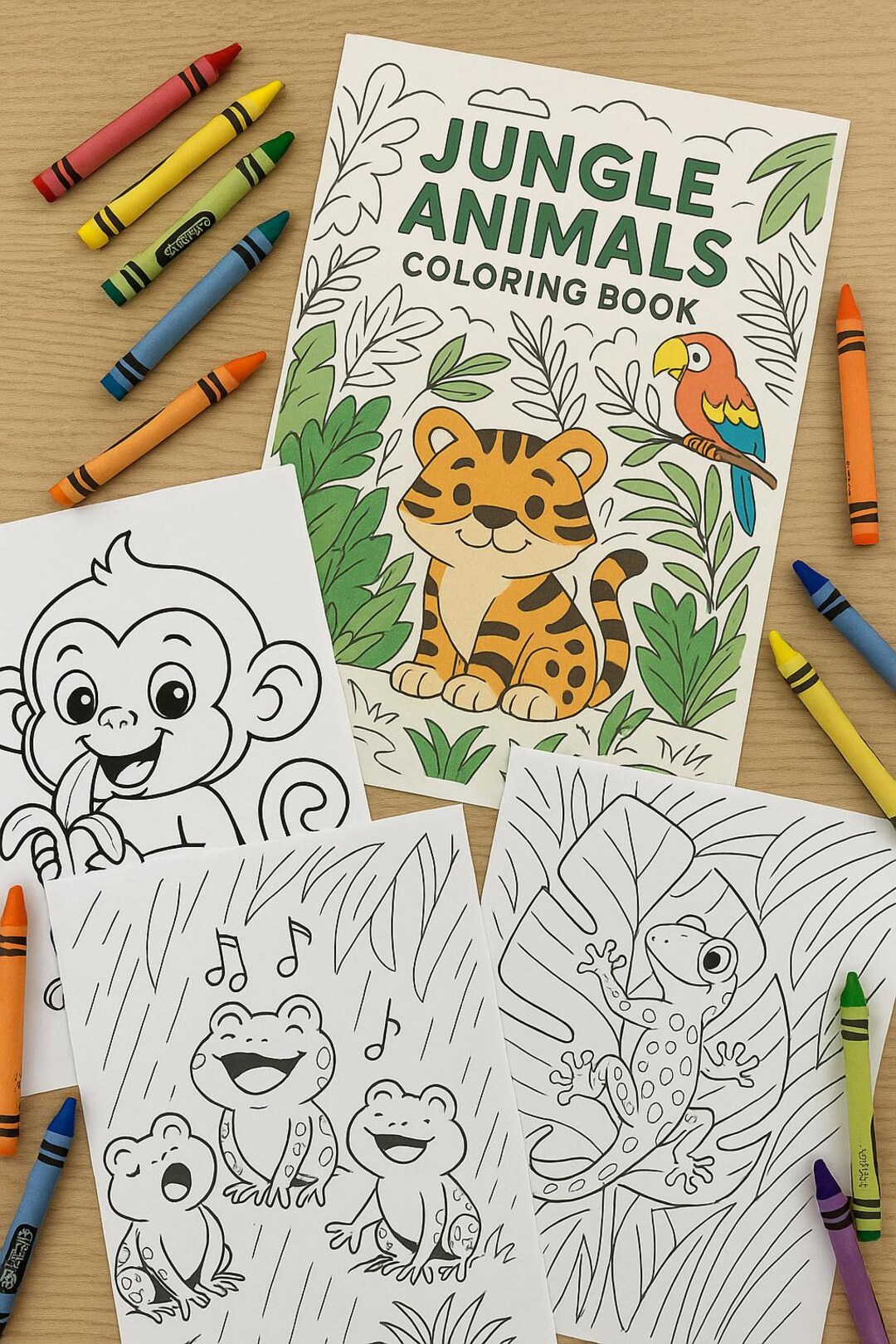 Jungle Animals Coloring Book | Cute Safari & Tropical Animal Coloring ...