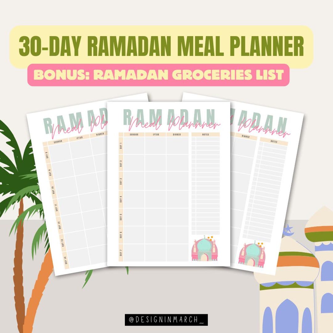 Ramadan Meal Planner – Weekly Sahoor & Iftar, Grocery List (digital ...