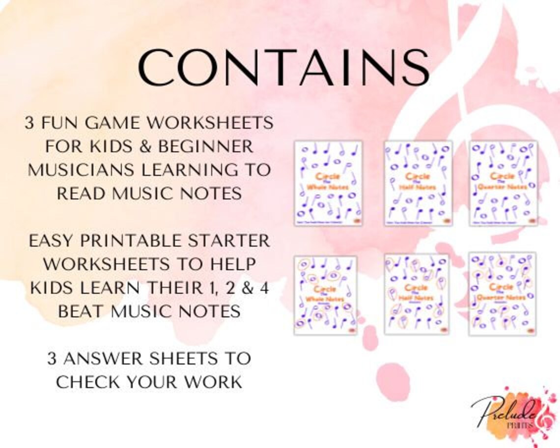 Beginner Whole Half Quarter Note Printable Quiz Worksheets for Kids and ...